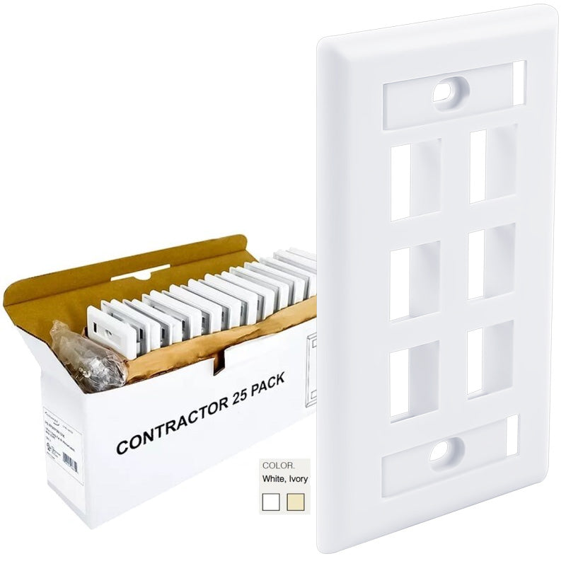 Wavenet FacePlate Flush Style Single Gang 6-PORT W/Window Labels WHITE ...